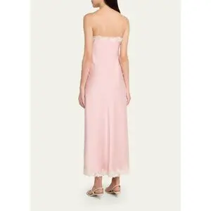LoveShackFancy Lomira Bow Applique Satin Slip Dress