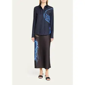 JASON WU Crepe Satin Tie-neck Button-down Shirt