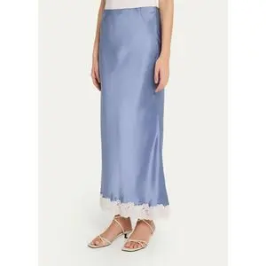 LoveShackFancy Janella Lace-hem Silk Maxi Skirt