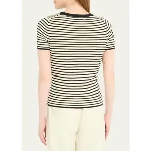 NILI LOTAN Hettie Striped Ribbed Silk T-shirt