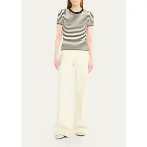 NILI LOTAN Hettie Striped Ribbed Silk T-shirt