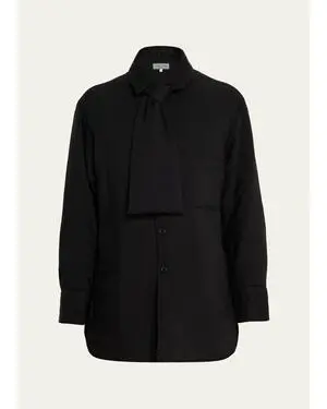 Yohji Yamamoto Cellulose Lawn Stole Detail Padded Shirt - Black