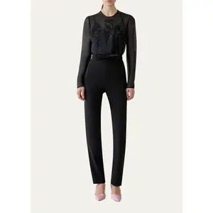 Carolina Herrera Embellished Semi-sheer Long Sleeve Top