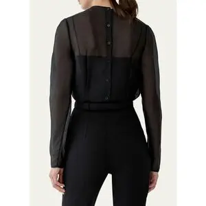 Carolina Herrera Embellished Semi-sheer Long Sleeve Top