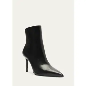 Schutz Mikki Leather Stiletto Zip Booties - Black