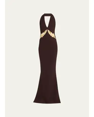 Chiara Boni La Petite Robe Yanar Beaded Mermaid Halter Gown