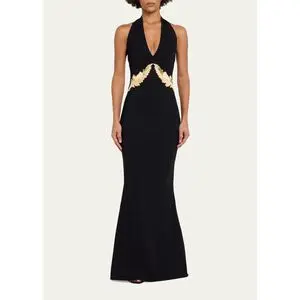 Chiara Boni La Petite Robe Yanar Beaded Mermaid Halter Gown