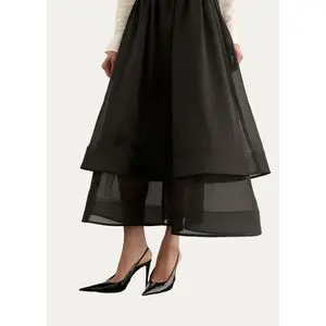 TOCCIN Amber Tiered Sheer Silk Midi Skirt