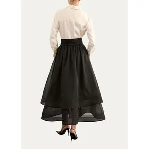 TOCCIN Amber Tiered Sheer Silk Midi Skirt