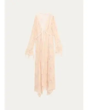LoveShackFancy Mariven Lace-trim Floral Silk Duster Cardigan