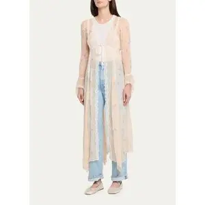 LoveShackFancy Mariven Lace-trim Floral Silk Duster Cardigan