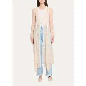 LoveShackFancy Mariven Lace-trim Floral Silk Duster Cardigan