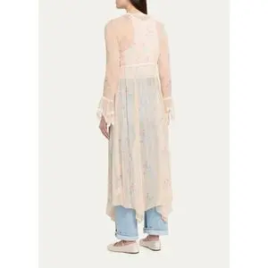 LoveShackFancy Mariven Lace-trim Floral Silk Duster Cardigan