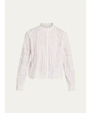 LoveShackFancy Lal Embroidered Button-front Top