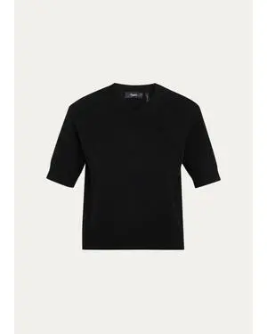 Theory Cashmere Short-sleeved Crop Sweater - Blk