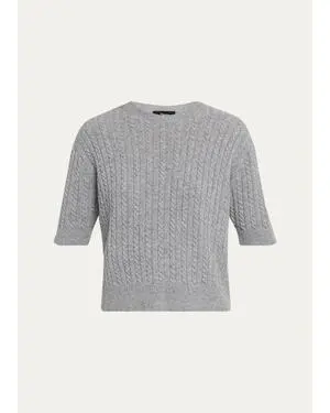 Theory Cashmere Short-sleeved Crop Sweater - Grey