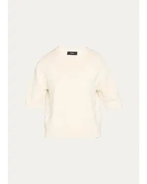 Theory Cashmere Short-sleeved Crop Sweater - Ivory