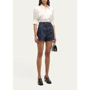 Cinq À Sept Aldi Belted Denim Shorts - Indigo