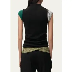 Loewe Mock-neck Colorblock Cap-sleeve Knit Top
