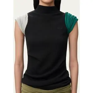 Loewe Mock-neck Colorblock Cap-sleeve Knit Top