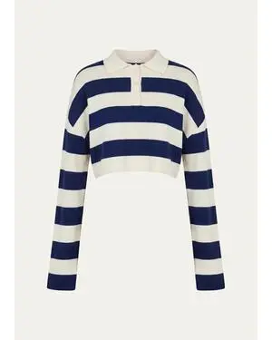 SEROYA Ryla Striped Polo Sweater - Eggshell/navy