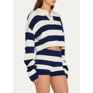 SEROYA Ryla Striped Polo Sweater - Eggshell/navy