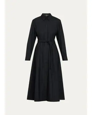 Theory Long-sleeve Belted Midi Shirtdress - Black
