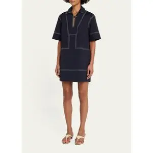 Veronica Beard Phelix Cotton Poplin Mini Tunic Dress