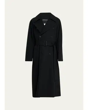 Saint Laurent Grain De Poudre Belted Trench Coat