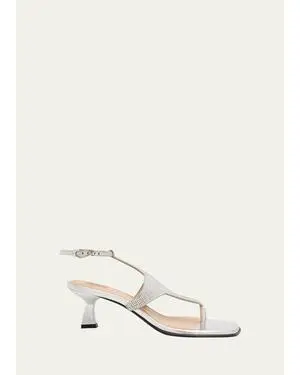 NODALETO Dona Nova Embellished Metallic Leather Kitten-heel Sandals - Silver