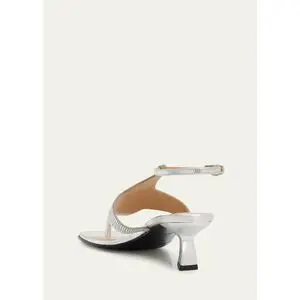 NODALETO Dona Nova Embellished Metallic Leather Kitten-heel Sandals - Silver