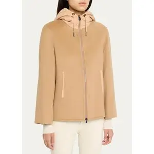 Cinzia Rocca Short Wool Jacket With Quilted Hood And Back