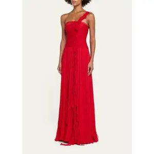 MARMAR HALIM One-shoulder Silk Georgette Ruffle Gown