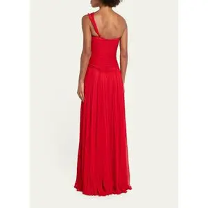 MARMAR HALIM One-shoulder Silk Georgette Ruffle Gown