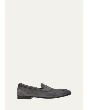 Santoni Carlos Suede Penny Loafers - Dark Grey
