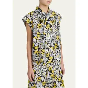 Marni Floral Tie-neck Blouse