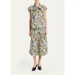 Marni Floral Tie-neck Blouse