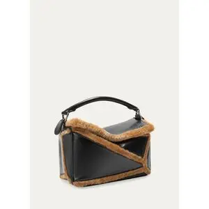 Loewe Puzzle Aviator Shearling-trim Top-handle Bag