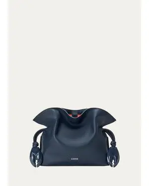 Loewe Flaco Leather Claw-embellished Clutch Bag - Deep Navy