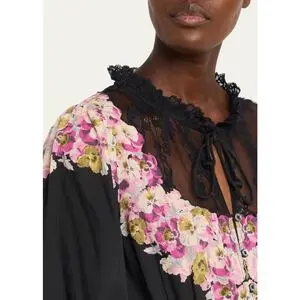 Sea Persephone Print Cotton & Lace Long-sleeve Blouse