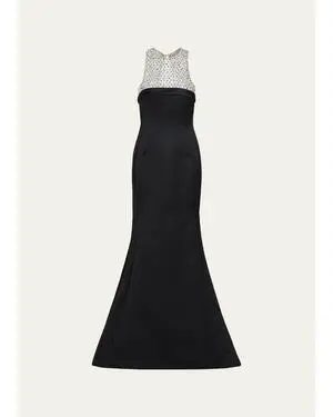 Prabal Gurung Hunter Crystal And Satin Halter Trumpet Gown - Black