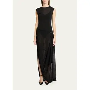 Balmain Flechage Semi-sheer Draped Dress