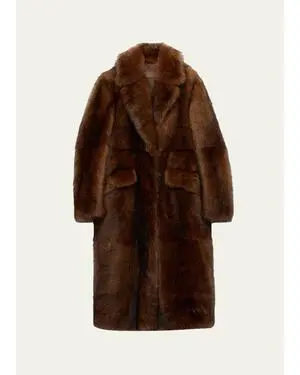 Prada Single-breasted Lamb Shearling Long Coat