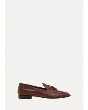 THE ROW Caden Grained Leather Tassel Loafers - Chestnut