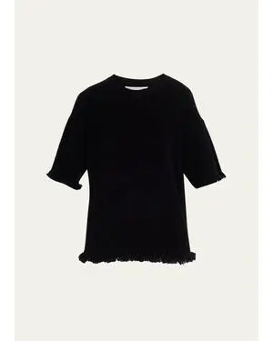 Maria Mcmanus Drop-shoulder Frayed Short-sleeve T-shirt - Black