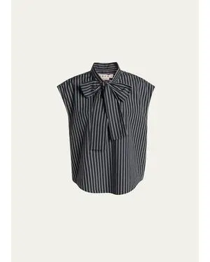 Marni Self-tie Half-placket Striped Blouse