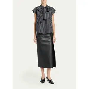 Marni Self-tie Half-placket Striped Blouse