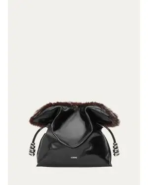 Loewe Flaco Shearling & Leather Clutch Bag - Black