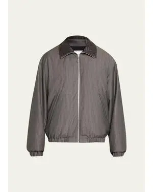 Bottega Veneta Shadow Stripe Intrecciato Leather-collar Jacket