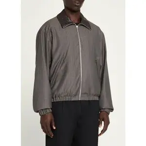 Bottega Veneta Shadow Stripe Intrecciato Leather-collar Jacket